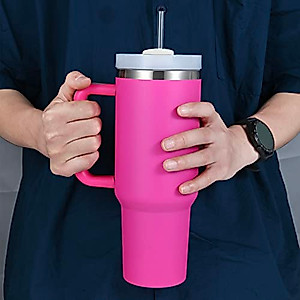 JOZELNK 40oz Tumbler with Handle Insulated Mug wtih Straw and Lid Stainless Steel Vacuum Double Wall Drinking Cup (Hot Pink)