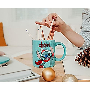 Disney Lilo & Stitch Holiday Cheer Ceramic Mug With Lid | Large Coffee Cup For Espresso, Caffeine, Tea