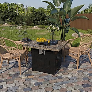 32in Fire Pit Table 50,000 BTU Square Propane Gas Firepit Table Gas Fire Table Auto Ignition Coffee Table with Waterproof Cover Lava Rocks for Outside Patio,Brown