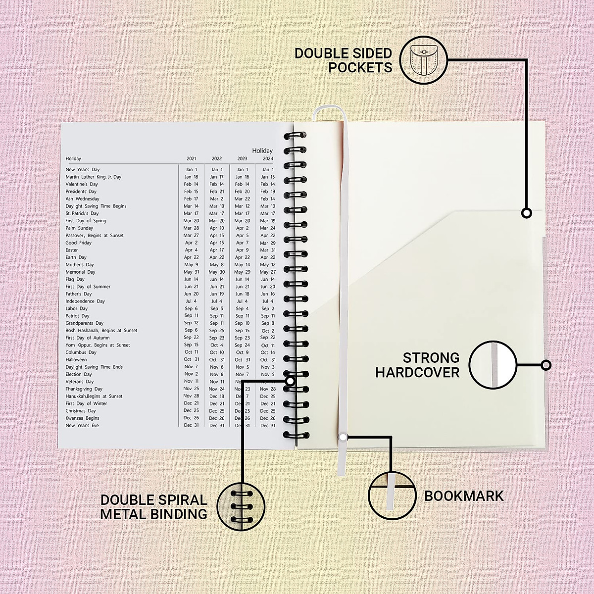 Appointment Book, Schedule Planner by StriveZen, 2024 2025, Daily, Hourly, 15 Minutes Increments, Weekly Scheduling, 7" x 8-3/4", Pockets, 128 Pages, HARDCOVER, UNDATED