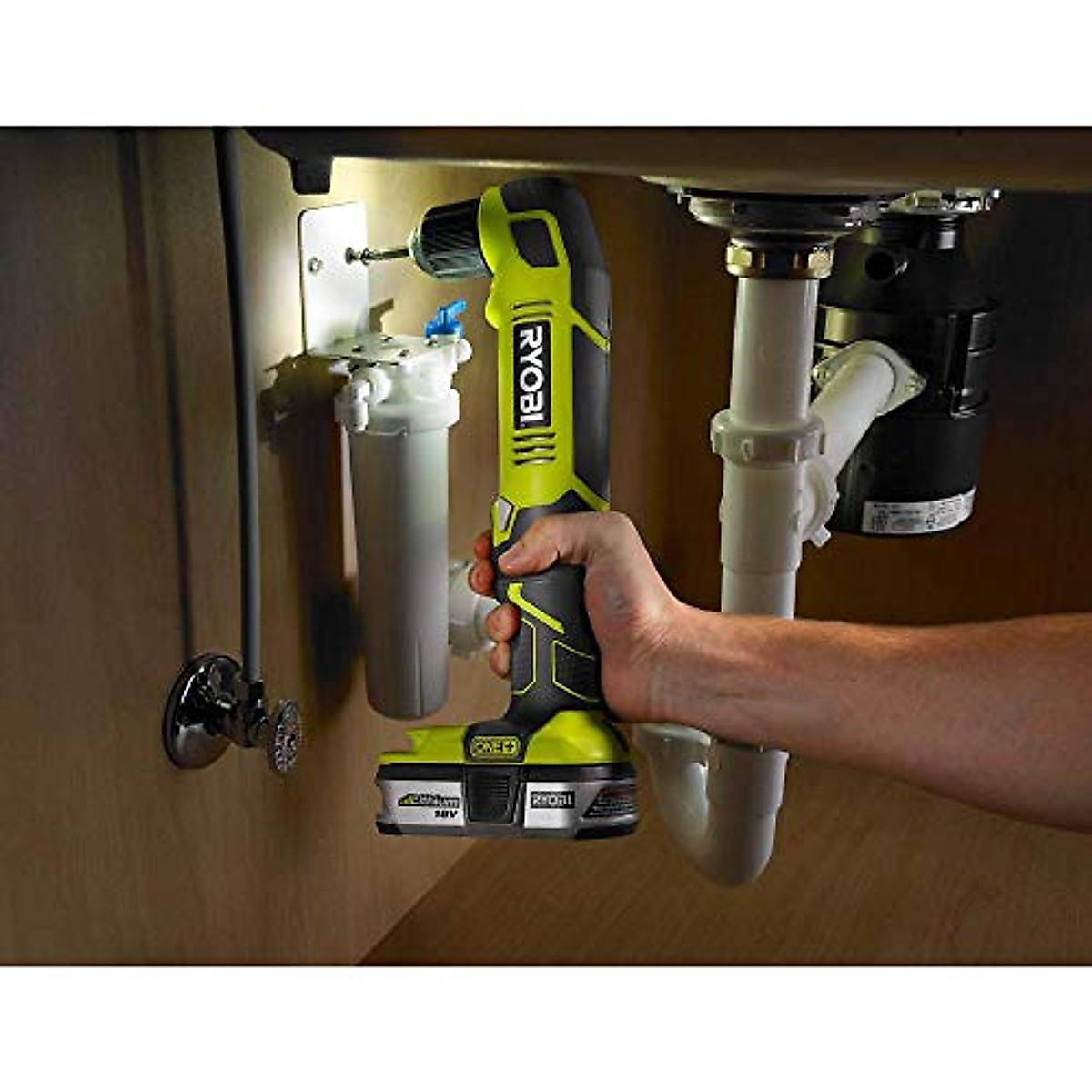 Ryobi P241 One+ 18 Volt Lithium Ion 130 Inch Pounds 1,100 RPM 3/8 Inch Right Angle Drill (Battery Not Included, Power Tool Only)