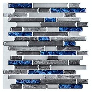 Art3d Peel & Stick Brick Kitchen Backsplash Self-Adhesive Wall Tile Stone Design, 10 Sheets, Blue Marlbe, 30 * 30cm (A17086P10)