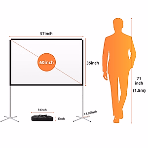 Portable Projector Screen 60inch,Movie Projection Screen,Indoor Projector Screen and Stand, 16:9 Projector Screen 4K HD Wrinkle-Free Lightweight