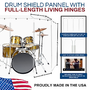 PENNZONI Drum Shield 4ft w/Deflectors & Living Hinges, Comes w/ 6 Drum Panels, Living Hinges & Deflectors Connectors, Premium Clear Acrylic Panels
