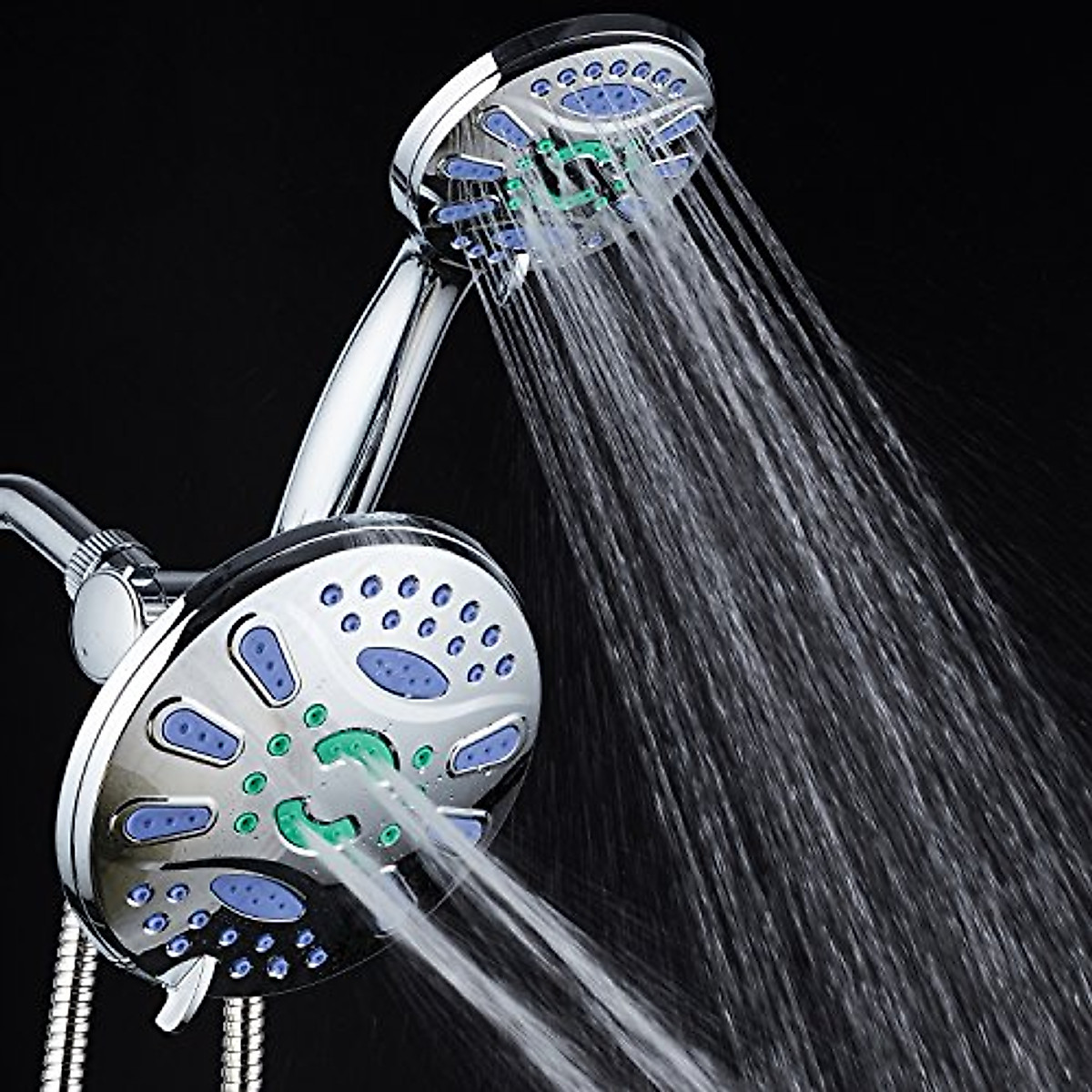 AquaStar Elite 3-in-1 High-Pressure 48-mode 7" Shower Head Combo with Microban Anti-Clog Jets for More Power & Less Cleaning! Extra-Long 5 ft. Stainless Steel Hose. All Chrome Finish