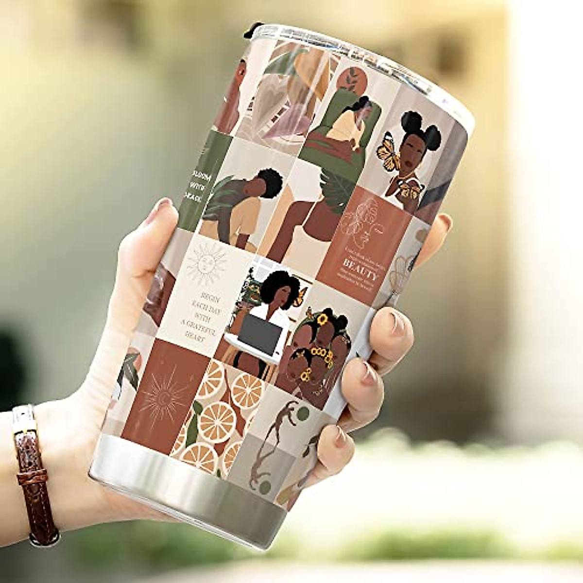 20oz Black Women Tumbler With Lid African American Gifts For Black Women - Self Care For Black Women Positive Affirmations For Black Women Black Girl Magic Stainless Steel Insulated Travel Coffee Cups