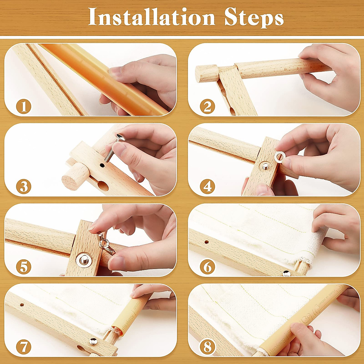 Needlepoint Embroidery Tapestry Scroll Frame Cross Stitch Frame Wooden Needlepoint Stretcher Frame Wood Needlework Frame Quilting Hoop Stand Stitching Needlepoint Holder Tool for Sewing, 12 x 21 Inch