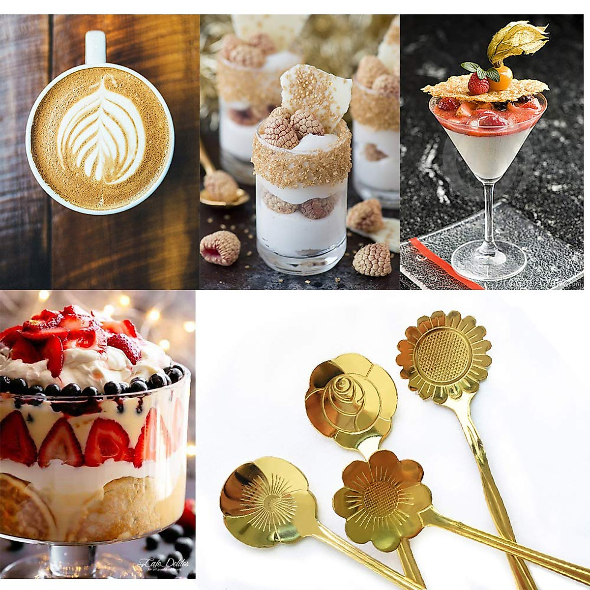 Stainless Steel Flower Coffee Spoon Set, LEIHEFA 8 Pcs Creative Tea Spoon,Stirring Spoon, Ice Tea Spoon for Tea, Cake, Sugar, Dessert Ice Cream Spoon (Gold)