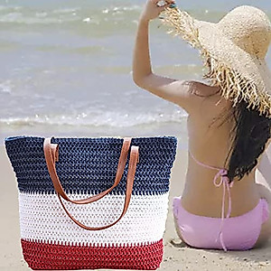 JNF Large Beach Bags for Women Crochet Beach bag Rattan Woven Tote Bag Travel Totes Bohemian Straw Beach Bags and Totes Towel Bag (Straw Beach bag 09)