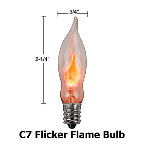 Creative Hobbies® A101 Flicker Flame Light Bulb -3 Watt, 130 Volt, E12 Candelabra Base, Flame Shaped, Nickel Plated Base,- Dances with a Flickering Orange Glow - Box of 5 Bulbs