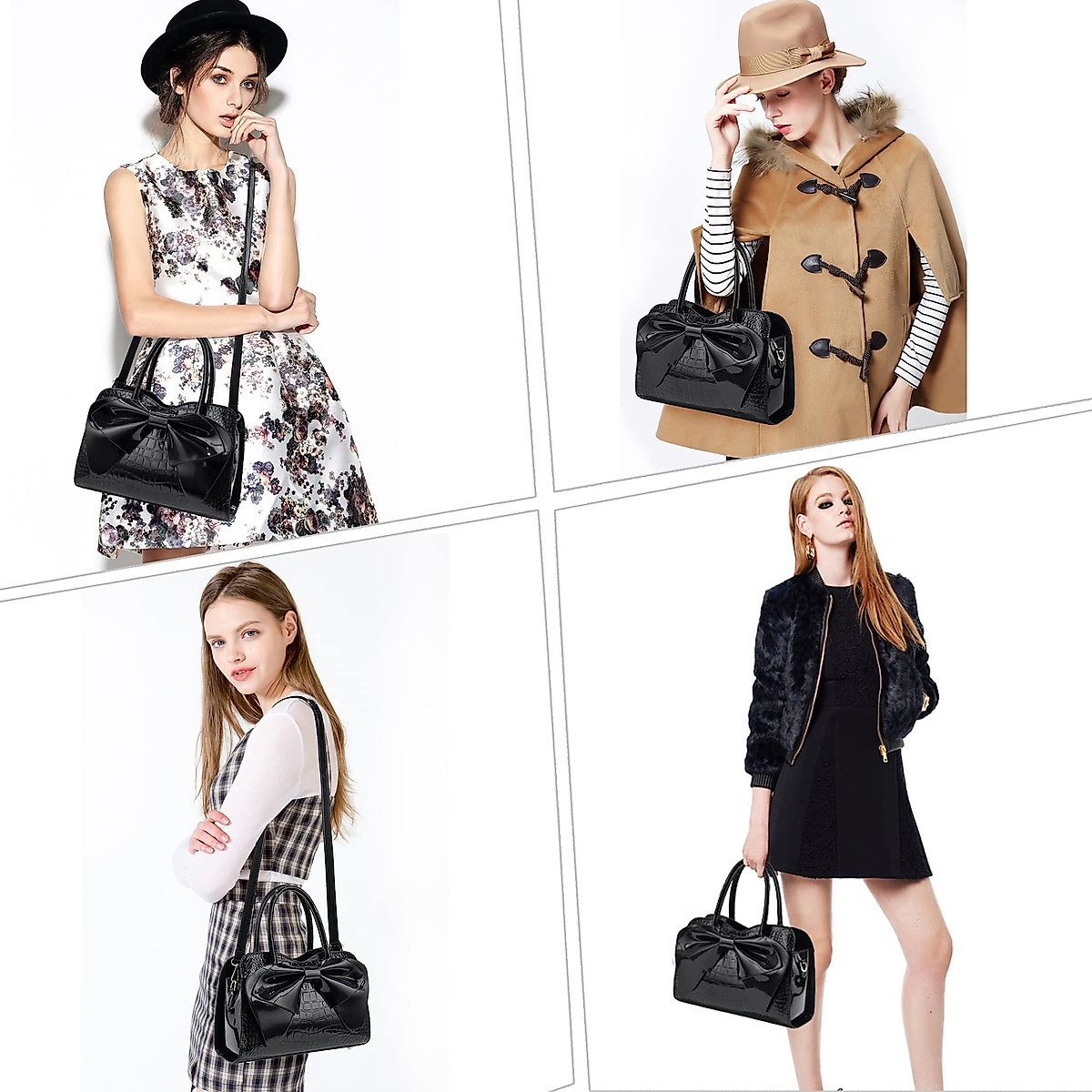 Nevenka Women Handbag PU Leather Top Handle Satchel Bag Fashion Lady Tote Shoulder Handbag for Daily Use Party (Black)