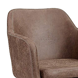 Benjara Leatherette Metal Frame Swivel Office Chair with Sloped Armrests, Brown