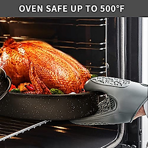 Granite Roasting Pan, Small 13” Enameled Roasting Pan with Domed Lid. Oval Turkey Roaster Pot, Broiler Pan Great for Small Chicken, Lamb, Vegetable. Dishwasher Safe Cookware Fit for 7Lb Bird