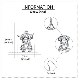 YAFEINI Highland Cow Earrings 925 Sterling Sliver Cow Dangle Earrings Highland Cow Jewelry for Women