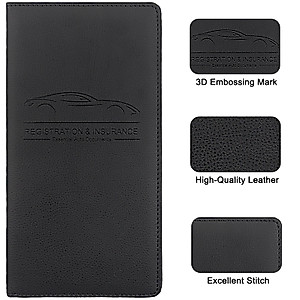 LumiMokki Premium Leather Car Registration & Insurance Card Holder with Magnetic Shut - For Documents, Cards, License (Black)