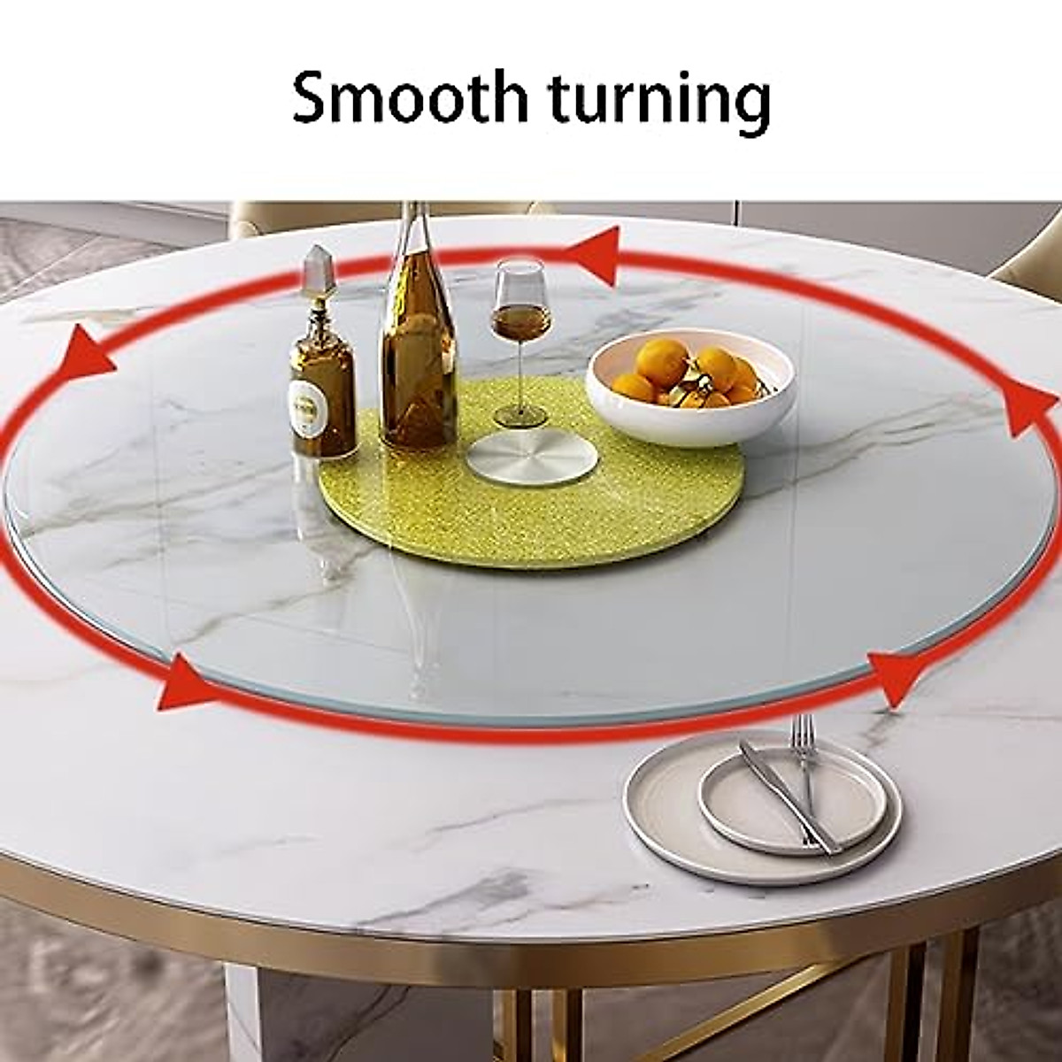 BBAUER Glass Lazy Susan Turntable, Swivel Glass with Base, with Aluminum Alloy Bearing, Smooth Swivel, for Kitchen Dining, Parties, Wedding