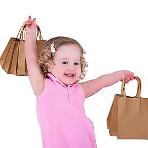 Cooraby 30 Pieces Mini Paper Party Bags 4.72 x 2.36 x 5.9 Inches Small Brown Gift Bag Party Kraft Bags with Handle for Birthday Wedding Parties