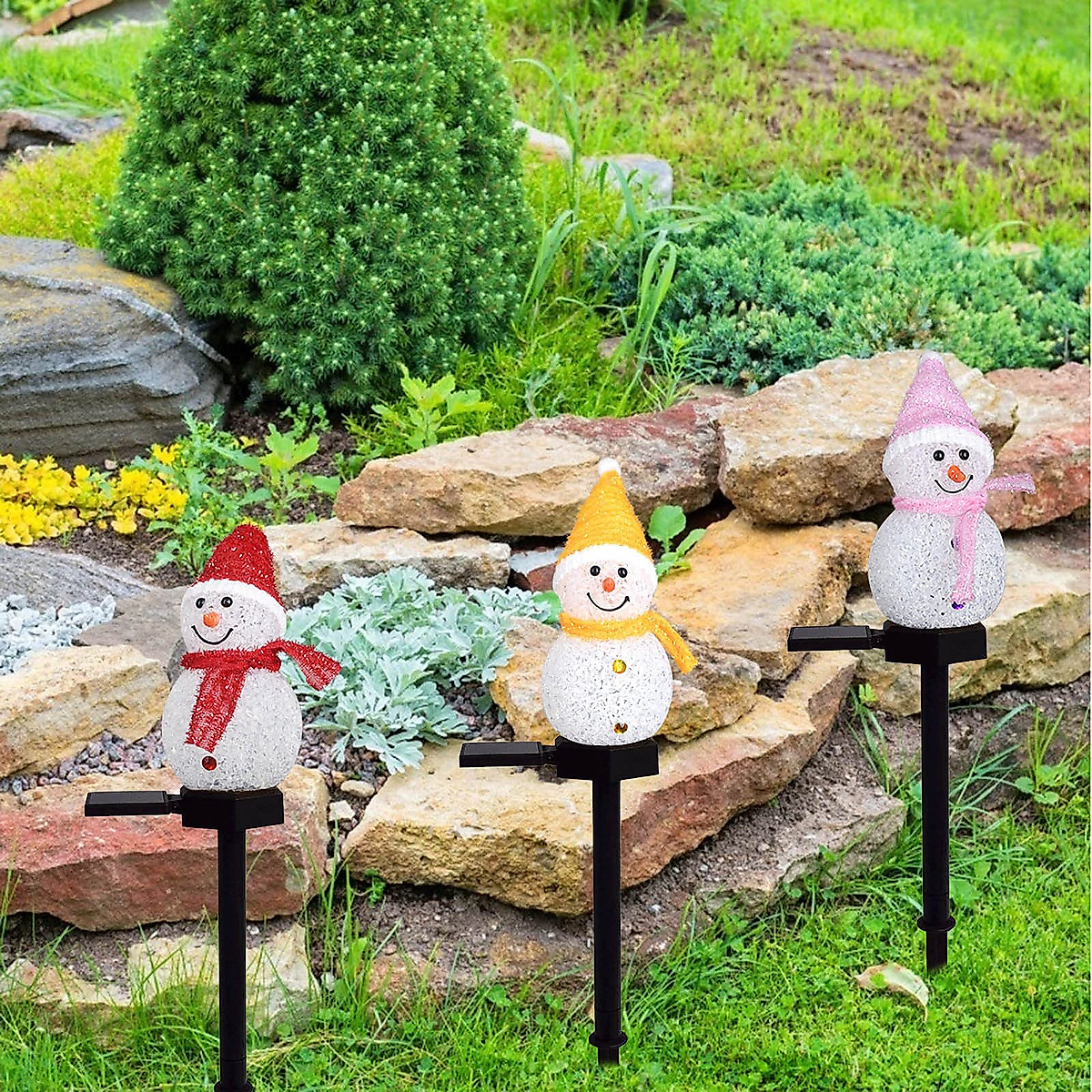 Goldye Solar Garden Lights LED Christmas Lawns Snowman Plug Stake Lights Courtyard Landscape Path Light,Home Christmas New Year Patio Light Decoration,Outdoor Waterproof IP65 (Red)