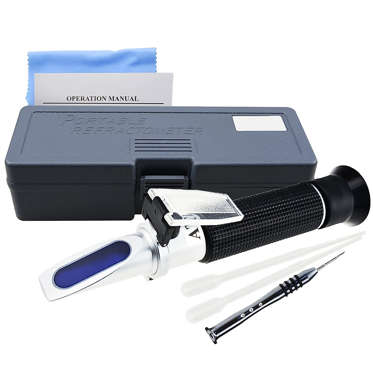 Portable Clinical Refractometer with ATC for Urine Specific Gravity RI Measurement of Pet Dog Cat 1.000-1.060RI and Blood Serum Protein 2-14g/dl, Free Pipettes