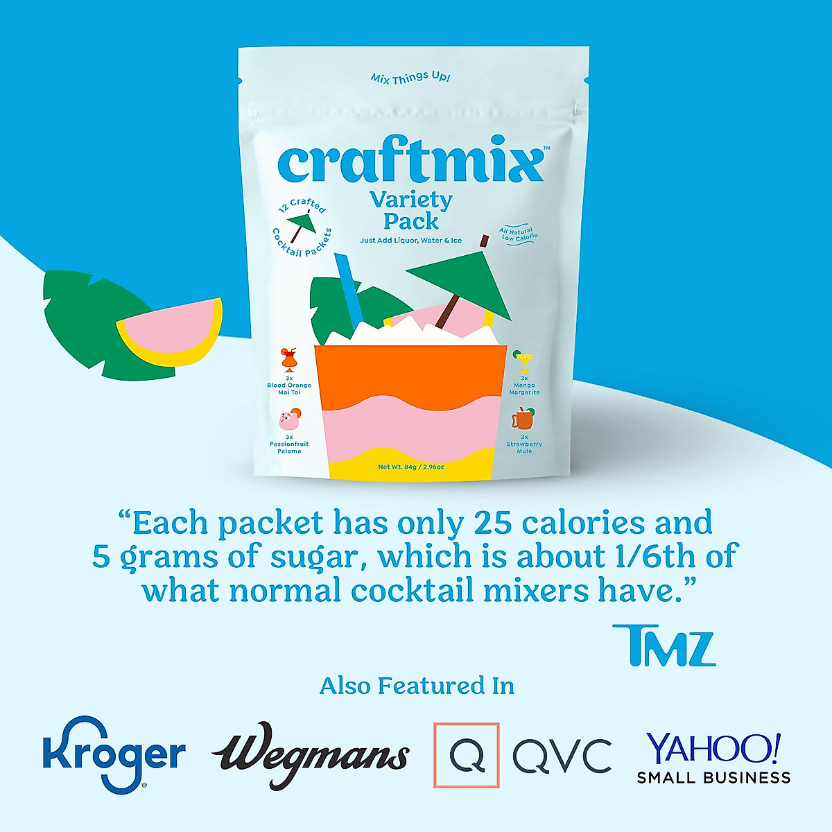 Craftmix Variety Pack, Makes 12 Drinks, Skinny Cocktail Mixers, Mocktails Non-Alcoholic Drinks - Made With Real Fruit - Vegan Low-Carb, Low-Sugar, Non-GMO, Dairy Free, Gluten Free, Easy to Mix