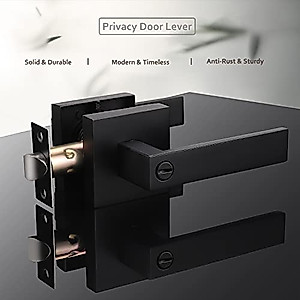 home improvement direct Privacy Door Lever with Lock, Keyless Reversible Interior Door Handle for Right/Left Handed Doors, Matte Black Heavy Duty Square Lock Set for Bedroom, Bathroom 5 Pack