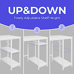 JOISCOPE Home Office Computer Desk with Wooden Storage Shelf,Office White Desk and Gaming Table with Splice Board,2-Tier Industrial Morden Laptop Study Writing Desk,48 x 24 inches(White Finish)