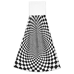 Sletend Hanging Kitchen Towel with Loop Black White Case Hand Towel 2 Pcs Soft Microfiber Coral Velvet Tie Towel Decor for Bathroom Laundry Room Decor