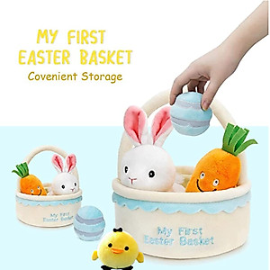 ZRUKXH 6 Pcs Easter Basket -My First Easter Basket Stuffed Plush Playset Baby's First Easter Basket Stuffed Cartoon Bunny Easter Egg Plush Basket for Kids
