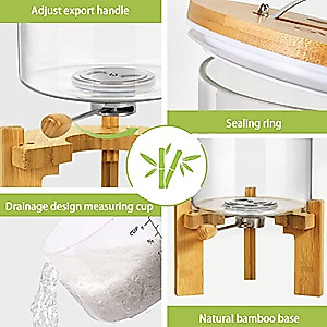 Csyidio Flour and Cereal Container, Rice Dispenser 5L, Wooden Stand and Measuring Cup, Airtight Lid Cereal Dry Food Storge Container for Kitchen Pantry Organization