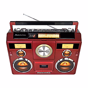 Studebaker Sound Station Portable Stereo Boombox with Bluetooth/CD/AM-FM Radio/Cassette Recorder (Red)
