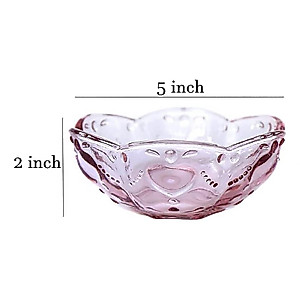 CHOOLD Vintage Romantic Glass Sakura Shape Heart Embossed Dessert Bowl Ice Cream Bowl Dish Bowl Trifle Bowl Salad Bowl 8oz