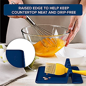 Silicone Spoon Rest Holder for Stove Top, Silicon Utensil Rests for Kitchen Countertop, Large Heat Resistant Spatula Spoon Reat for Cooking with 5 Slots with Drip Pad BBQ Utensil Holder (Sapphire)