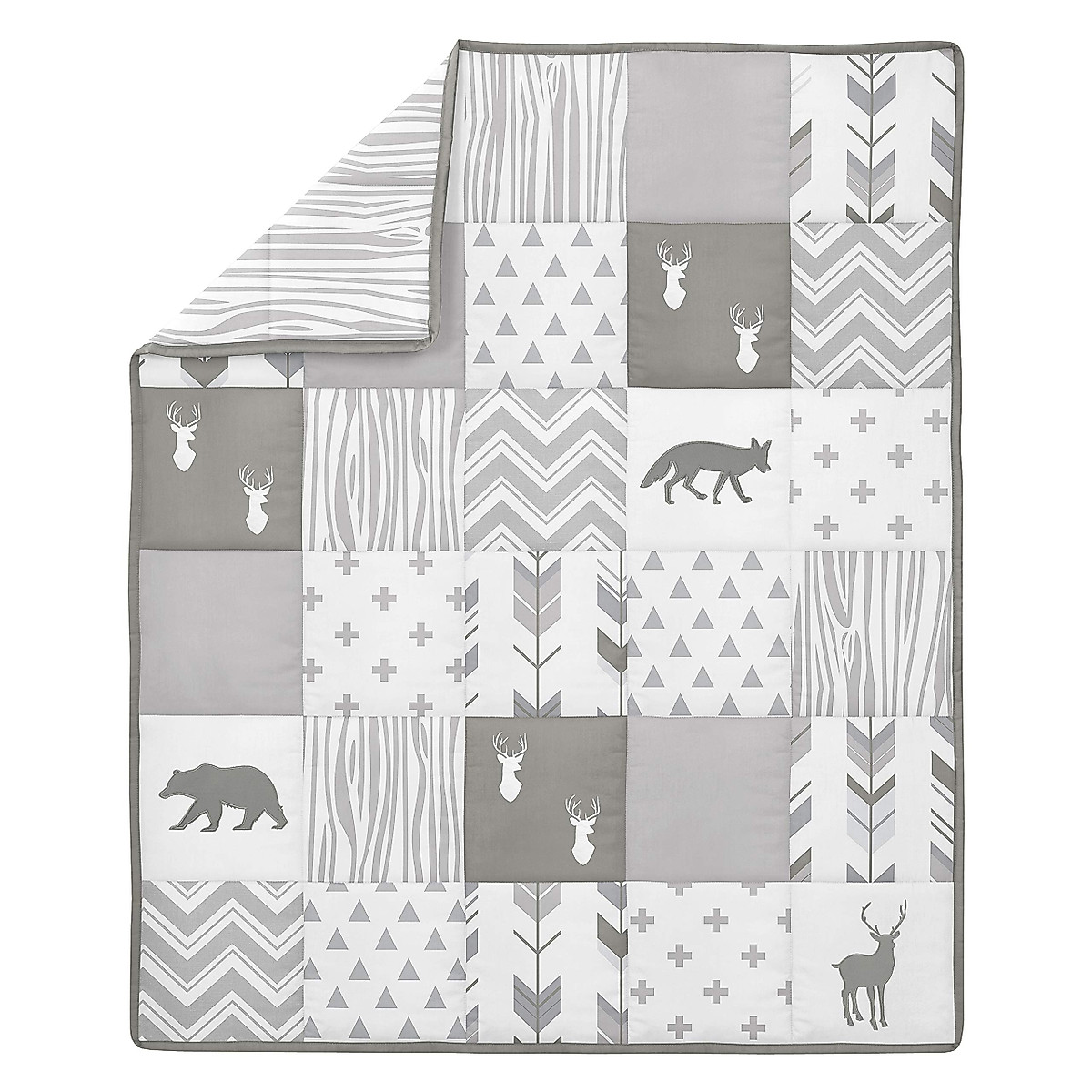 Sweet Jojo Designs Grey and White Woodsy Deer Boy, Girl, Unisex Baby Crib Bedding Set 4 Pieces