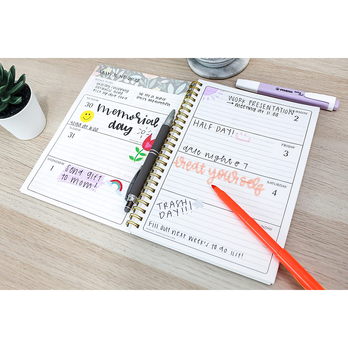 Academic Planner Yearly Monthly Weekly Daily Large Calendar Organizer by Bright Day Spiral Bound Dated Agenda Flexible Cover Notebook, June 2022 - July 2023, 8.25 x 6.25, Black Floral