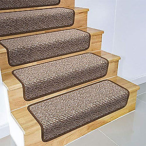 House, Home and More Set of 15 Overstep Attachable Carpet Stair Treads - Praline Brown - 17 Inches X 30 Inches