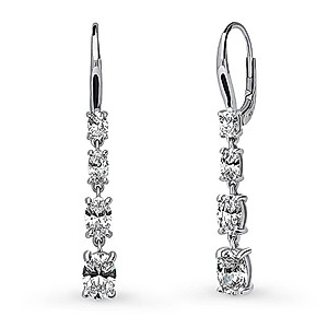 BERRICLE Sterling Silver Graduated Cubic Zirconia CZ Leverback Dangle Drop Earrings for Women, Rhodium Plated