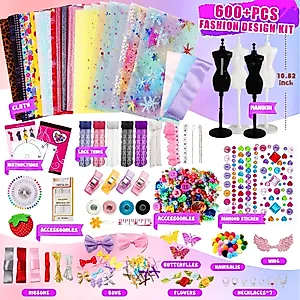 Jumlys 600+PCS Fashion Designer Kits for Girls Ages 6, 7, 8, 9, 10, 11, 12, Sewing Kits with 4 Mannequins for Kids Ages 6-8, 8-12, DIY Arts and Crafts Kits for Girls, Perfect Birthday Christmas Gift