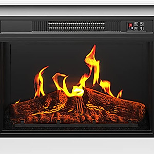 Electric Fireplace with Mantel - Freestanding Heater with Remote Control, Adjustable LED Flames and Faux Logs - Living Room Decor by Northwest (White)