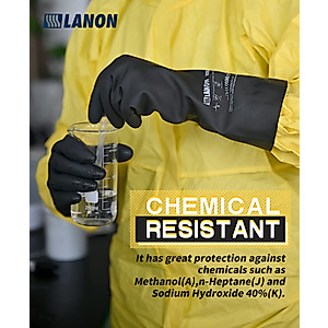 LANON Rubber Chemical Resistant Gloves, Reusable Heavy-duty Safety Work Gloves, Acid & Alkali Protection, Non-Slip, X Large