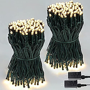 2-Pack 66FT 200 LED Christmas Lights, Extendable Christmas Tree Lights with Timer & Memory Function, Waterproof Green Wire Outdoor String Lights Indoor with UL Approved & 8 Lighting Modes (Warm White)