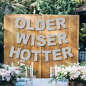 Older Wiser Hotter Glitter Banner Birthday Decorations for Women Men 30th 40th 50th 60th 70th 80th Happy Birthday Banner Disco Birthday Party Supplies
