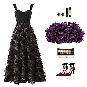 Zeph Hosea Flowers Evening Clutch Purse Kiss Lock Wedding Party Bag Chain Crossbody Shoulder Purse, Purple