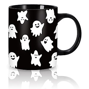Whaline Halloween Mug 12oz Cute Ghost Coffee Mug Black White Ghost Ceramic Drinking Mugs Halloween Party Cups for Home School Office Table Centerpieces Housewarming Gift Party Supplies
