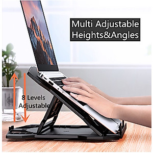 kindream Laptop Stand: 10-18" laptops Such as MacBook Air, Pro, HP, DELL, etc., 360°Rotation Adjustable, Hollow Out for Cooling, Foldable and Portable, with Mobile Phone Stand, Office, Black