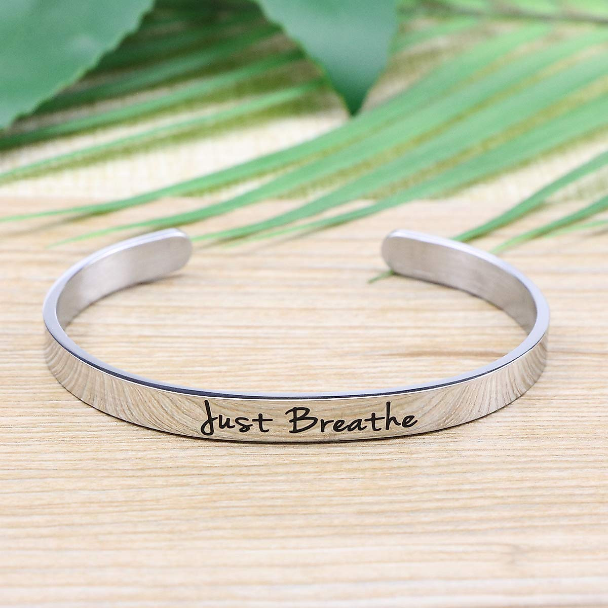 Awegift Just Breathe Yoga Cuff Bracelet Inspirational Mantra Bangle Women Jewelry Gift