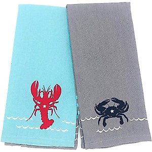 Kay Dee Designs Live Salty Lobster & Crab Kitchen Towels Dishtowel Set for Cleaning, Drying, Polishing and Baking