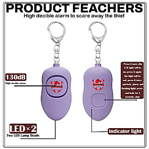 Fightsense Self Defense Pepper Spray Keychain and Personal Safety Alarm Keychain Set Combo Pack for Women Self Defense, 130db Loud Siren with LED Flashlight for Women,Children, Elders (Purple)