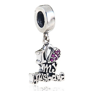 I Love Husband Charm 925 Sterling Silver Love Charm Valentine Charm Dangle Charm for DIY Charms Bracelet