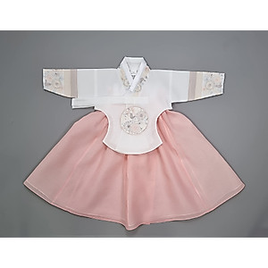 Hanbok Girl Baby Korea Traditional Clothing Set First Birthday Party Celebrations 1 Age White Peach Embroidery HHG15