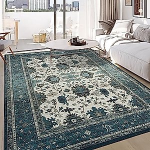 GARVEE Persian Washable Area Rug 8x10 Vintage Boho Living Room Rug Non-Slip Nursery Rug for Bedroom,Low-Pile Carpet Print Distressed Entryway Rug for Laundry Dining Room Office
